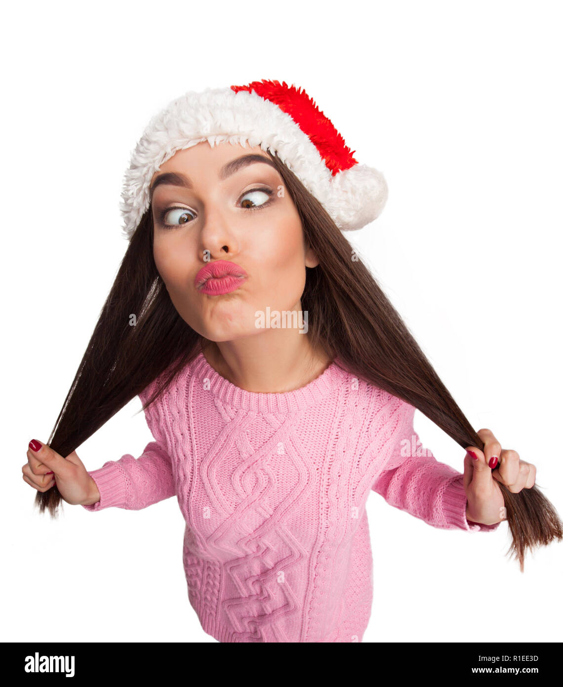 Model with funny face in hat Stock Photo - Alamy