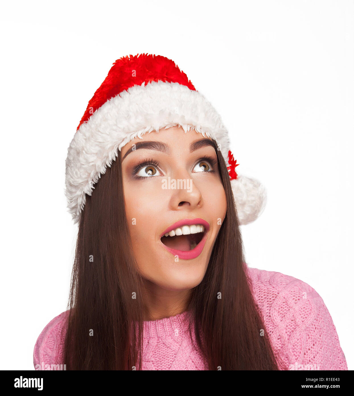 Model in christmas hat close-up picture Stock Photo - Alamy