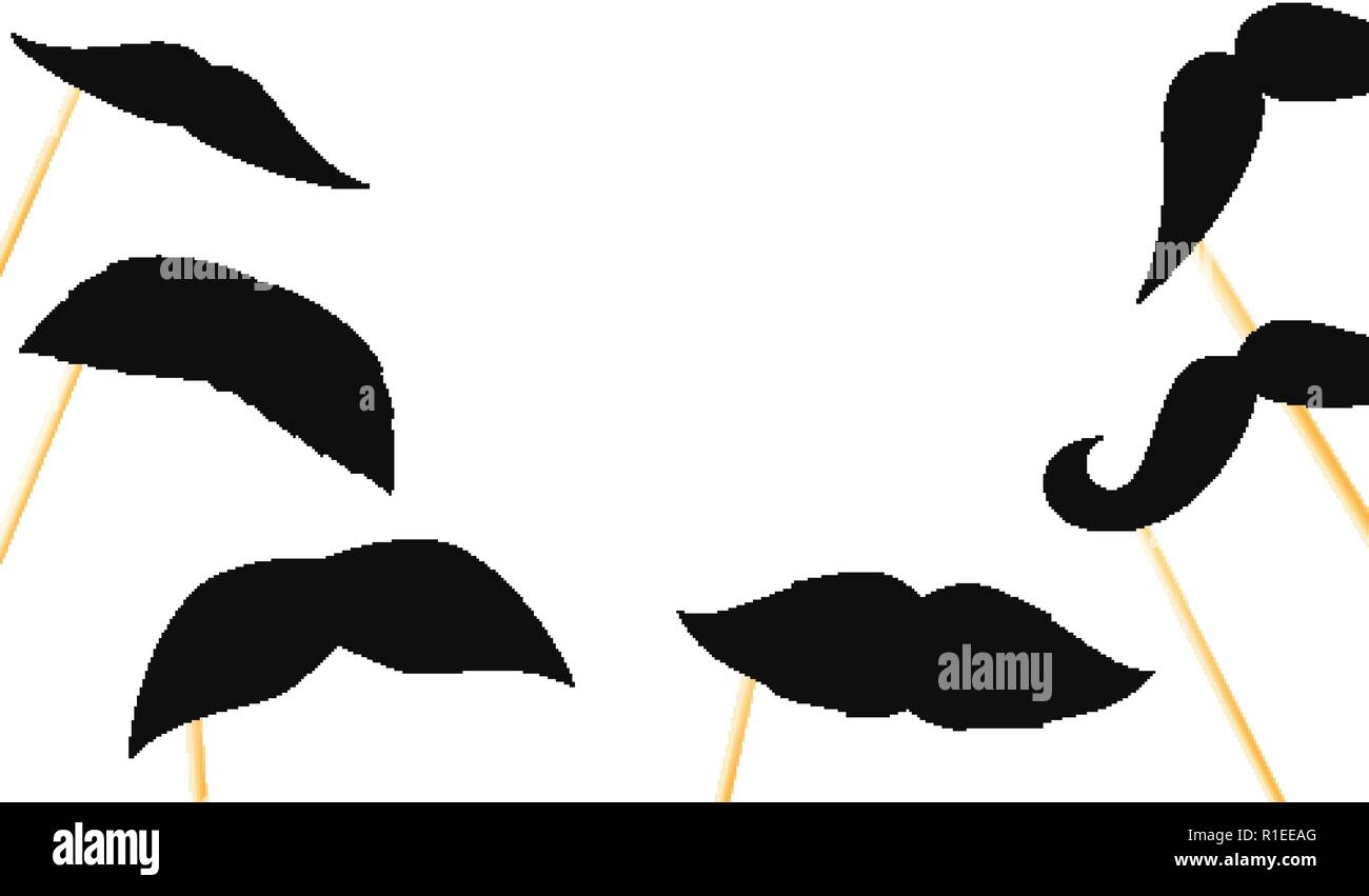 Fake mustaches on a stick on a white background. Flat lay Stock Vector ...