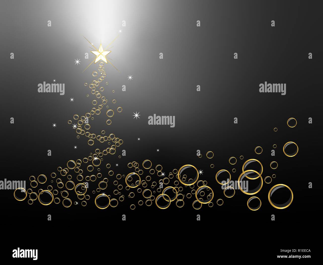 Black christmas tree background with bubbles. Vector illustration Stock ...