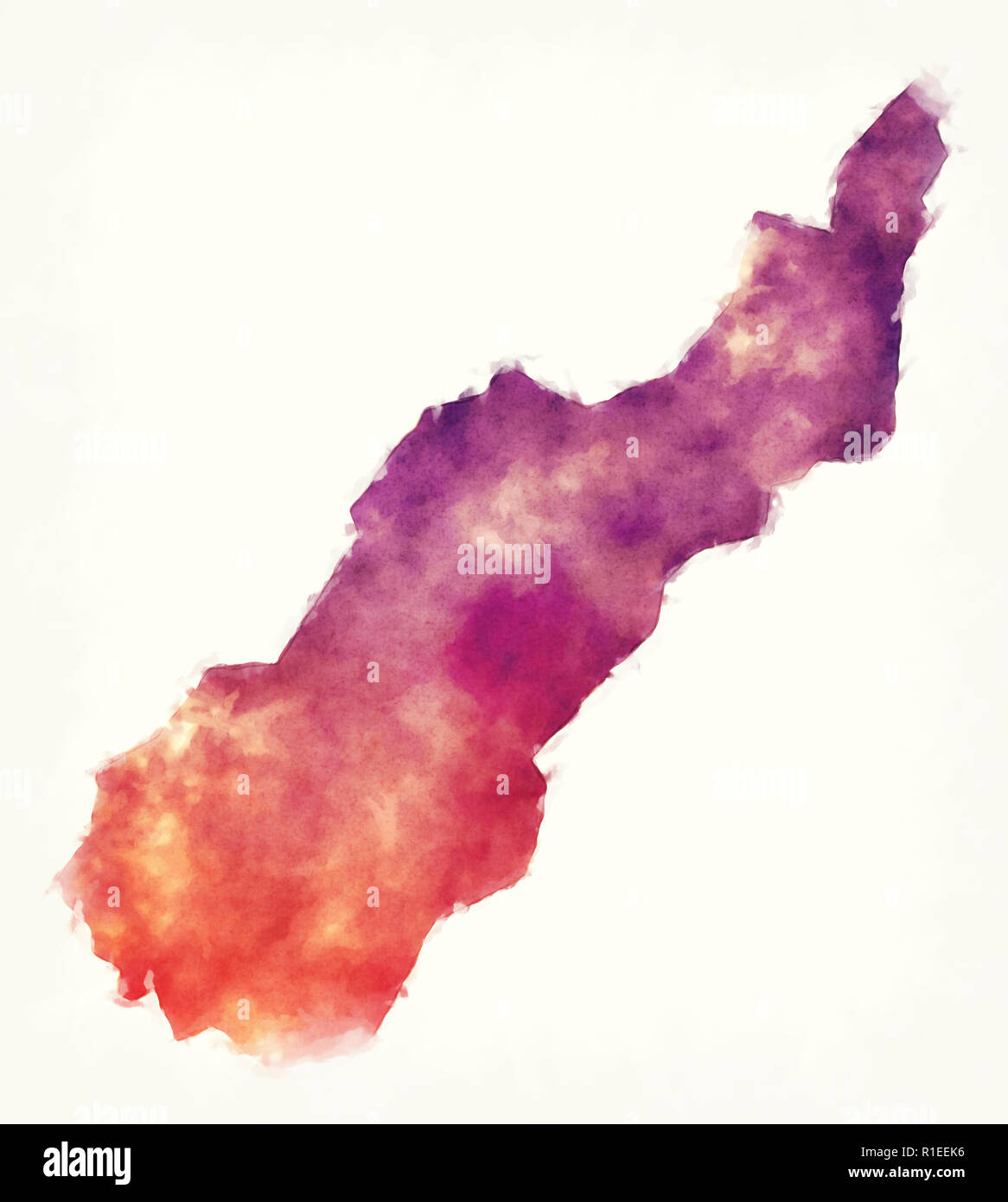 Nelson region watercolor map of the New Zealand in front of a white ...