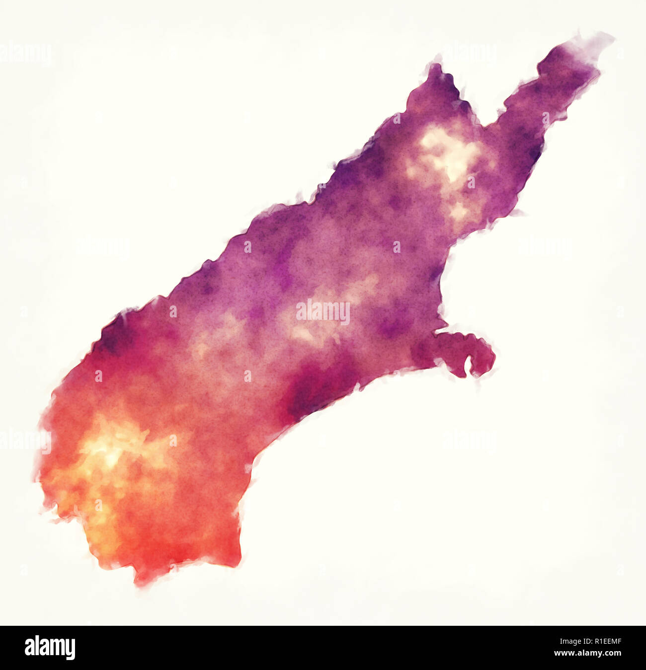 Canterbury region watercolor map of New Zealand in front of a white ...
