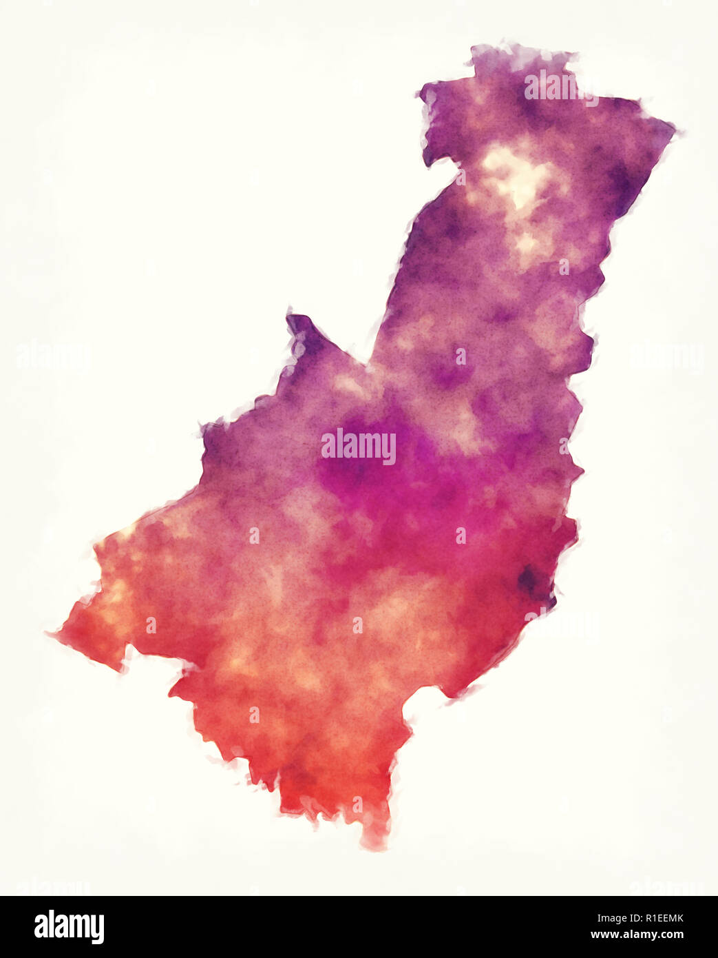 Gisborne region watercolor map of the New Zealand in front of a white ...