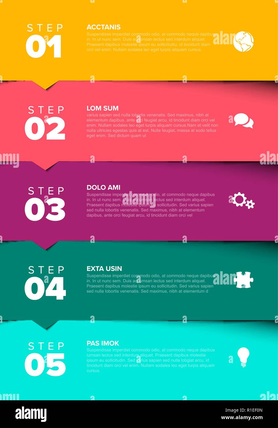 One two three four five - vector progress block steps template with ...