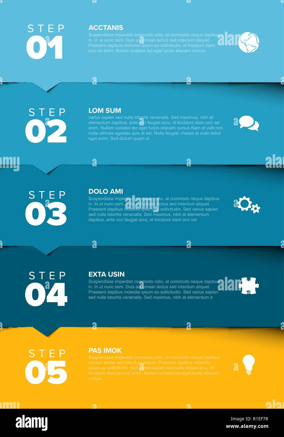One two three four five - vector progress block steps template with ...