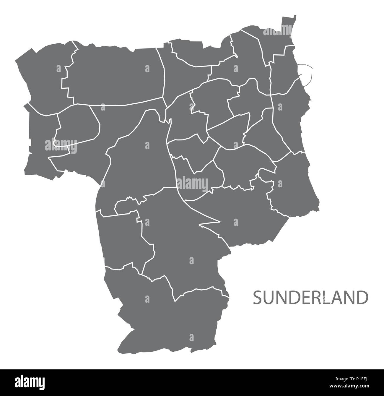 Sunderland city map with wards grey illustration silhouette shape Stock ...