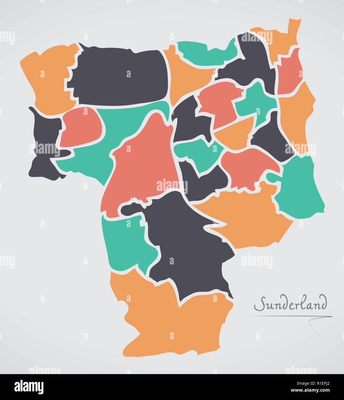 Sunderland Map with wards and modern round shapes Stock Vector Image ...