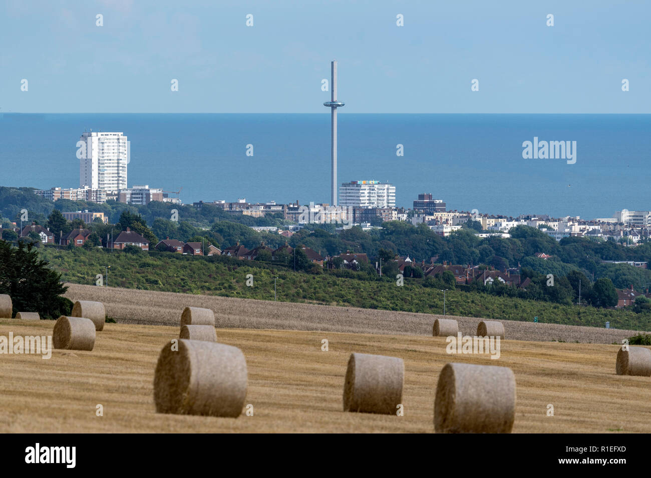 A view from the South Downs just behind Brighton looking out over the ...