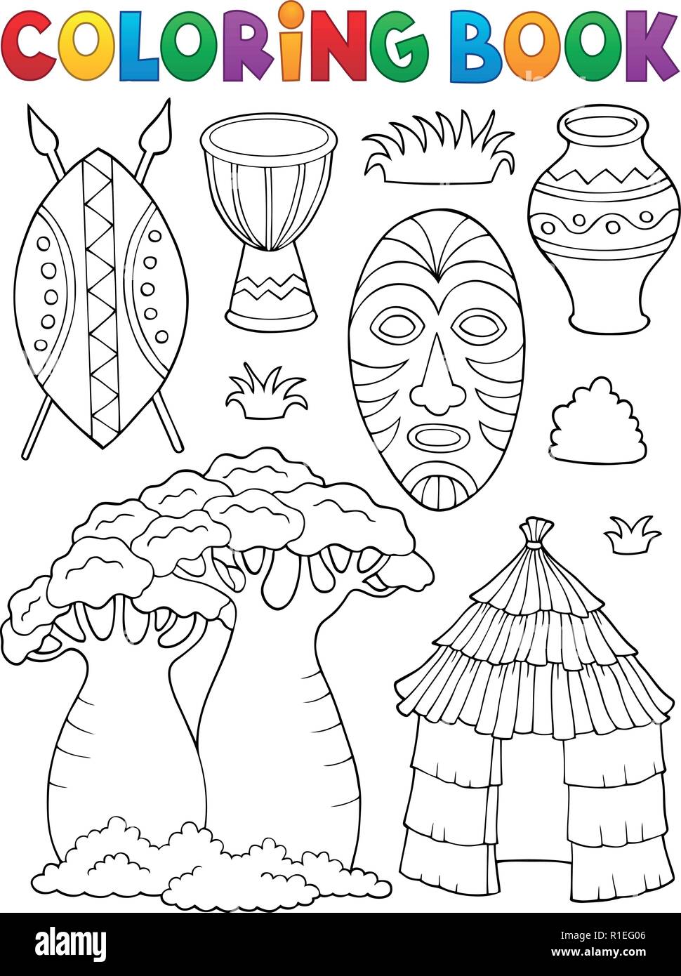 Coloring book African thematics set 1 - eps10 vector illustration Stock ...