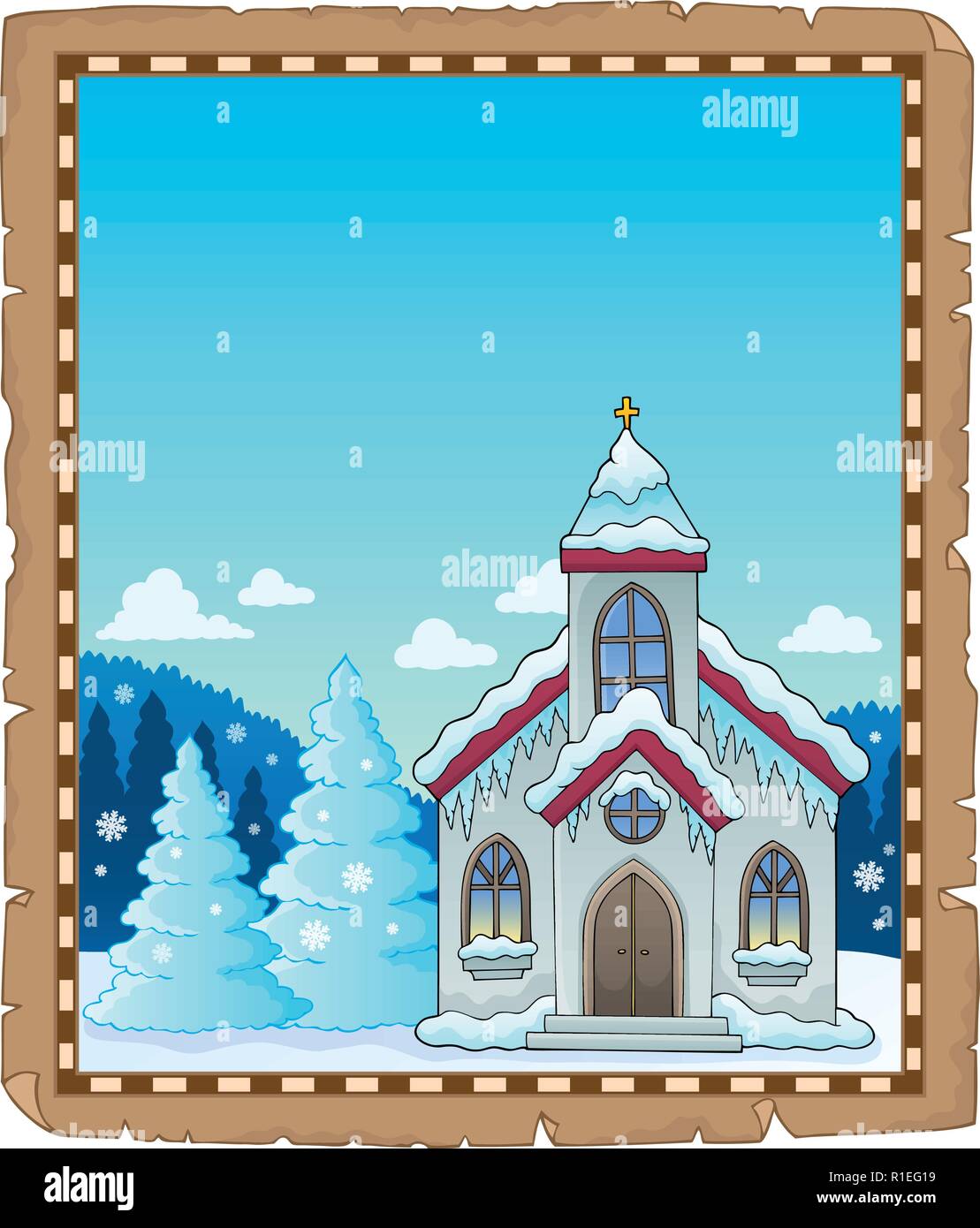 Winter church theme parchment 1 - eps10 vector illustration Stock ...