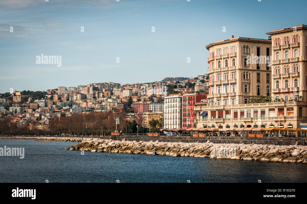 Naples, sea promenade with hotels in Italy Stock Photo - Alamy