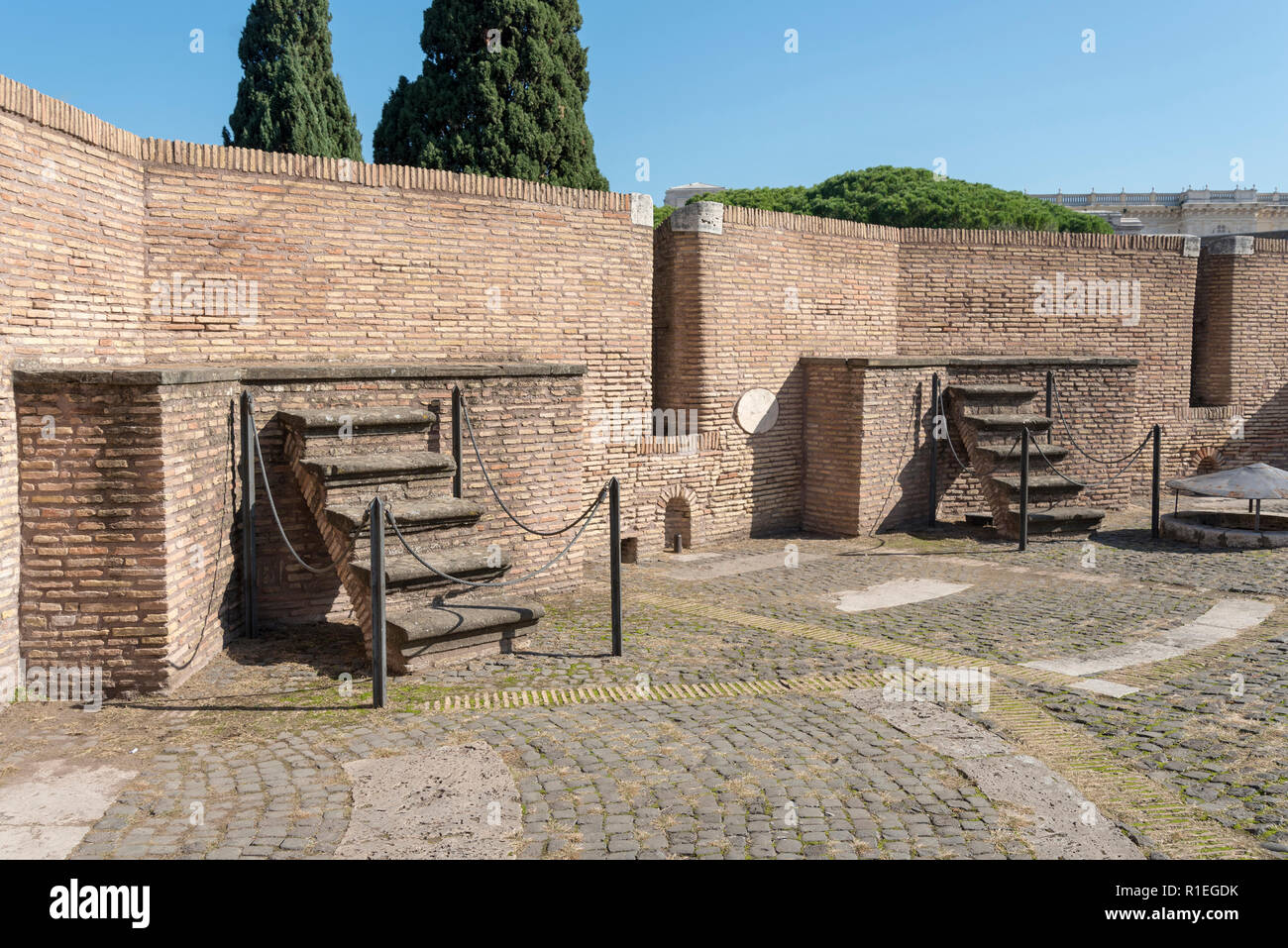Old brick stairs in the tower of the castle of St. angel in Rome. The ...