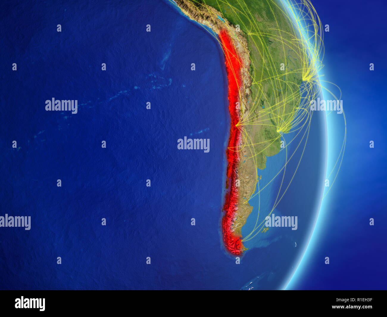 Chile on planet planet Earth with network. Concept of connectivity ...