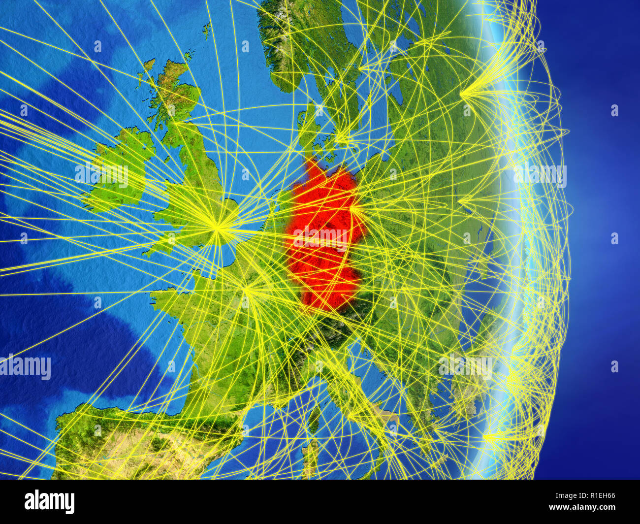 Germany on planet planet Earth with network. Concept of connectivity ...