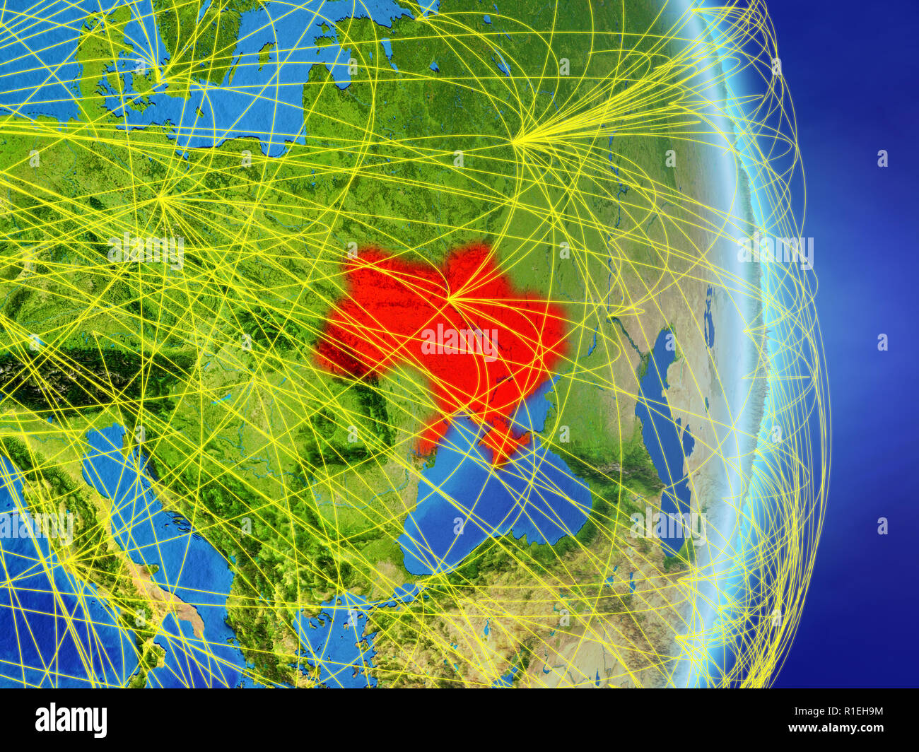 Ukraine on planet planet Earth with network. Concept of connectivity ...