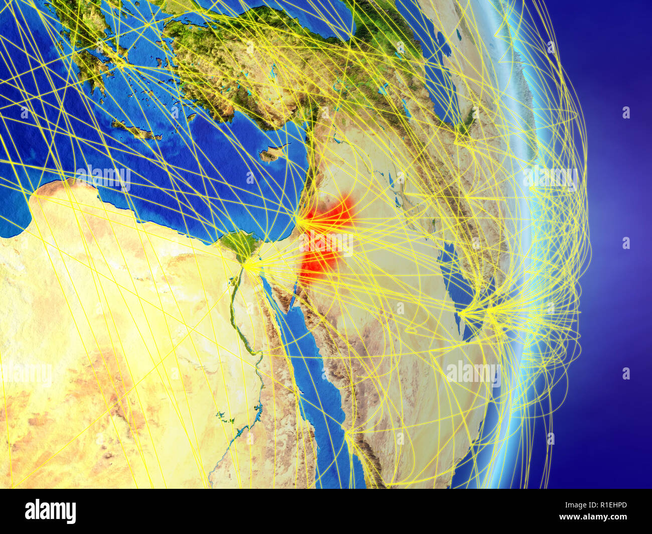 Jordan on planet planet Earth with network. Concept of connectivity ...