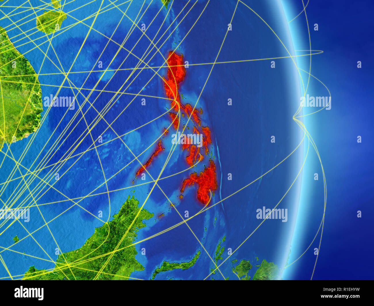 Philippines on planet planet Earth with network. Concept of ...
