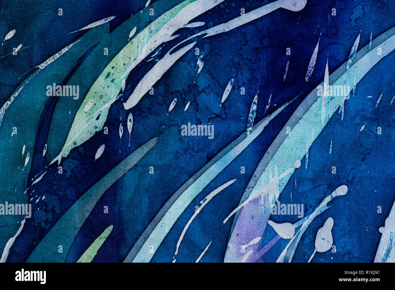 Abstraction, turquoise, hot batik, background texture, handmade on silk ...