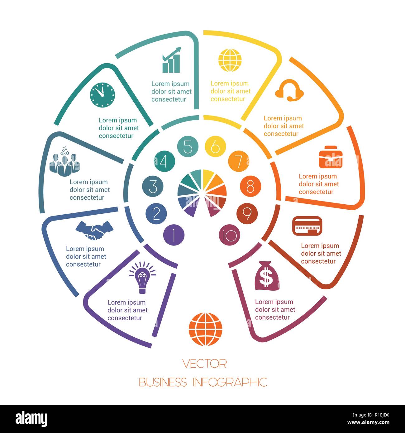 Infographic Semicircle template from colourful lines with text areas on ...