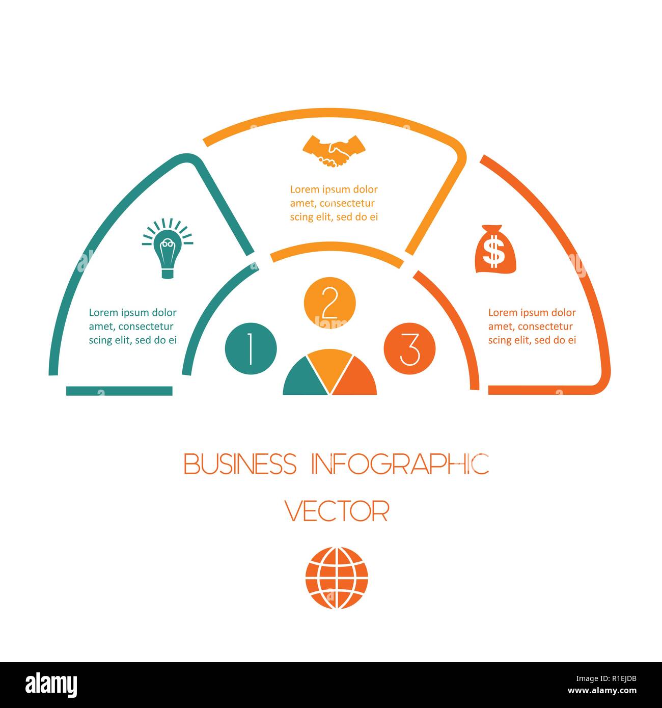 Infographic Semicircle template from colourful lines with text areas on ...