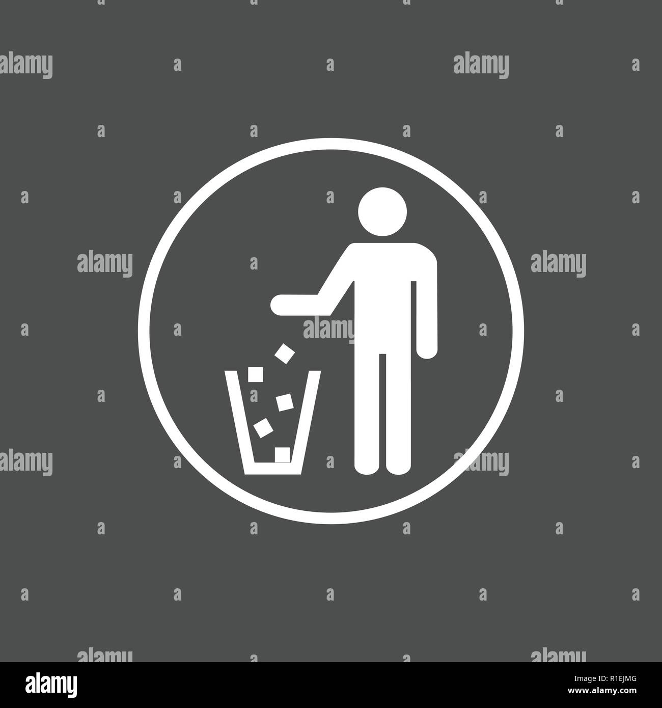 Garbage symbol. Do not litter sign. Trash icon. Logo on grey background ...