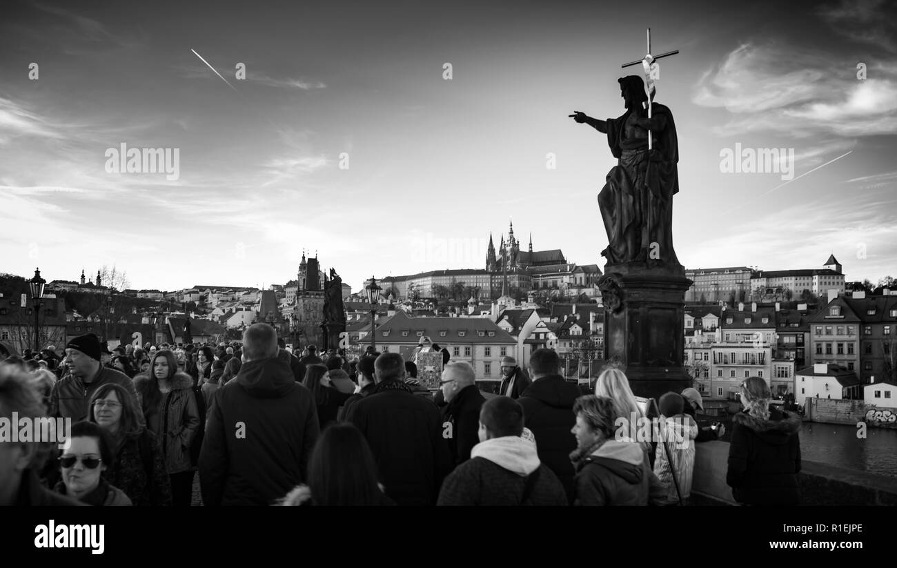 Prague tourists bridge Black and White Stock Photos & Images - Alamy