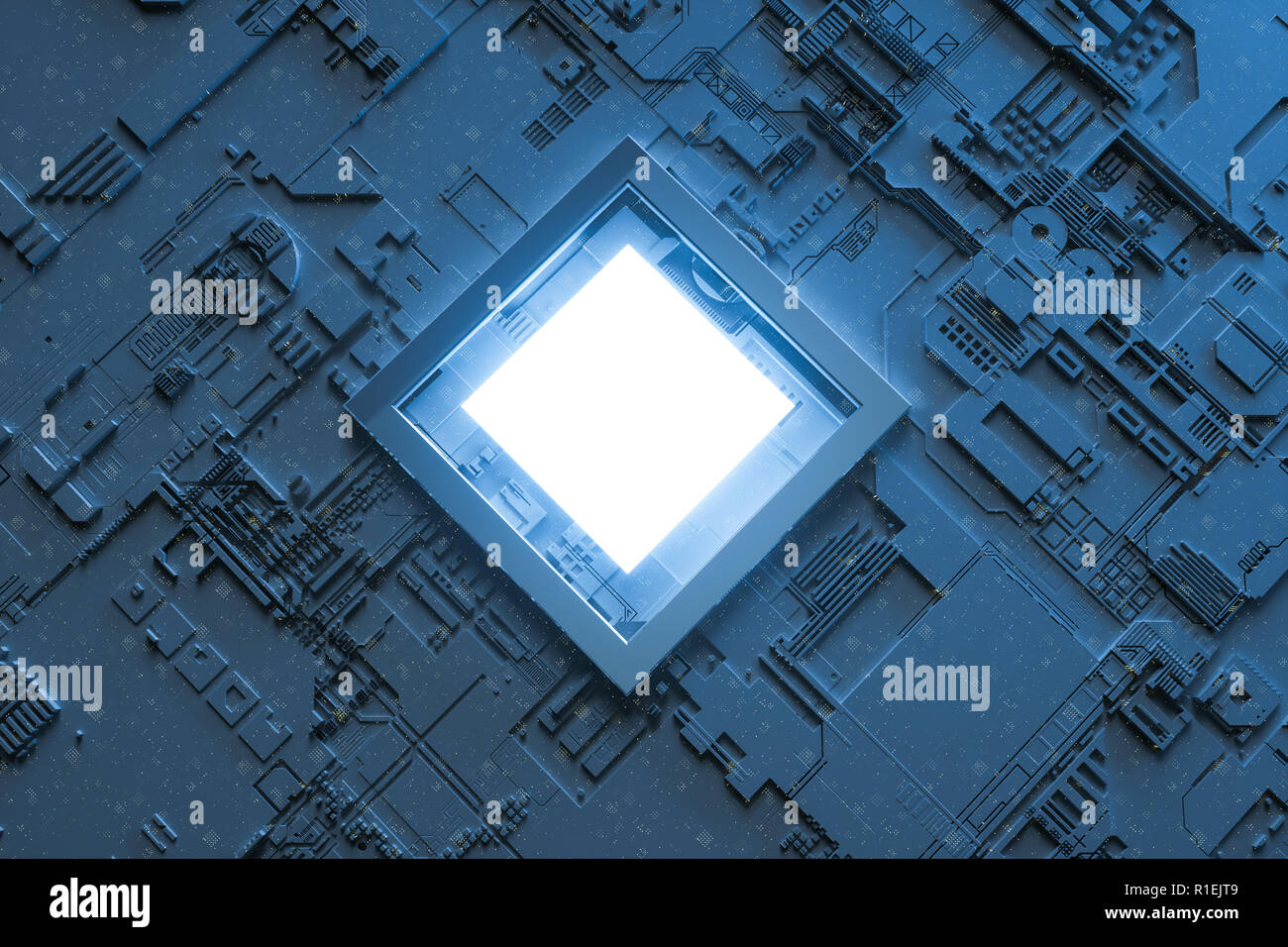3d rendering, Circuit board and glow chip Stock Photo - Alamy