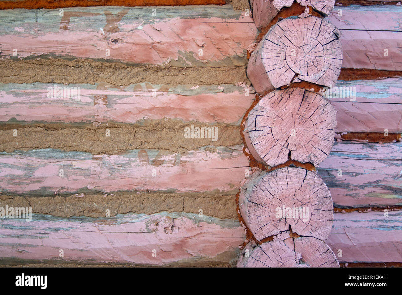 Wall of logs and mineral wool texture. Abstract background Stock Photo ...