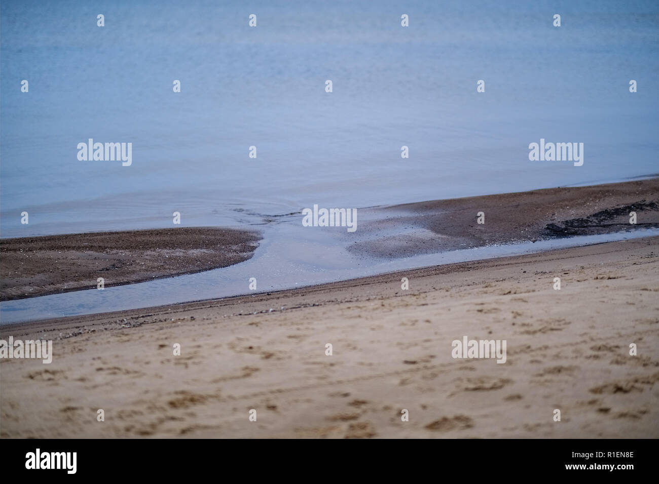 empty sea beach in autumn with mist and cool tones in empty sand Stock ...