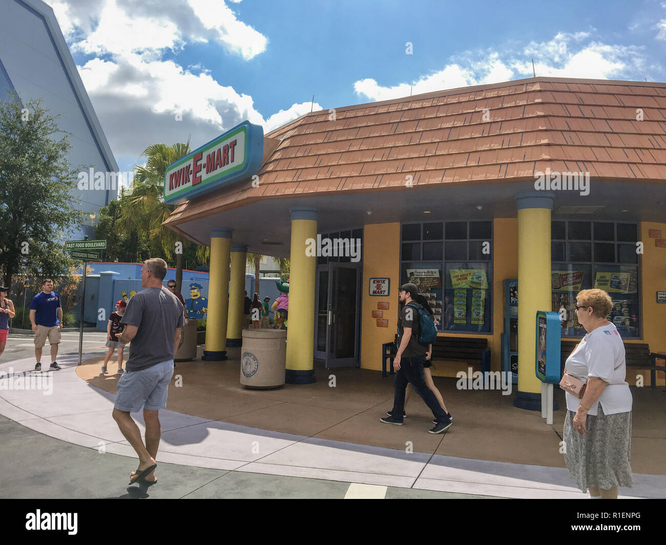 APRIL 25, 2018 - ORLANDO, FLORIDA: KWIK-E-MART IN THE SIMPSONS AREA IN ...