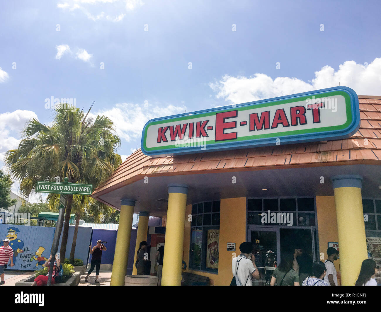 APRIL 25, 2018 - ORLANDO, FLORIDA: KWIK-E-MART IN THE SIMPSONS AREA IN ...