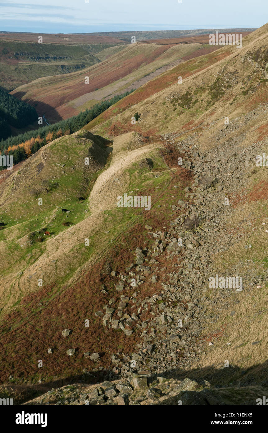 Alport valley landslide from the top of the Alport Castles, Peak ...