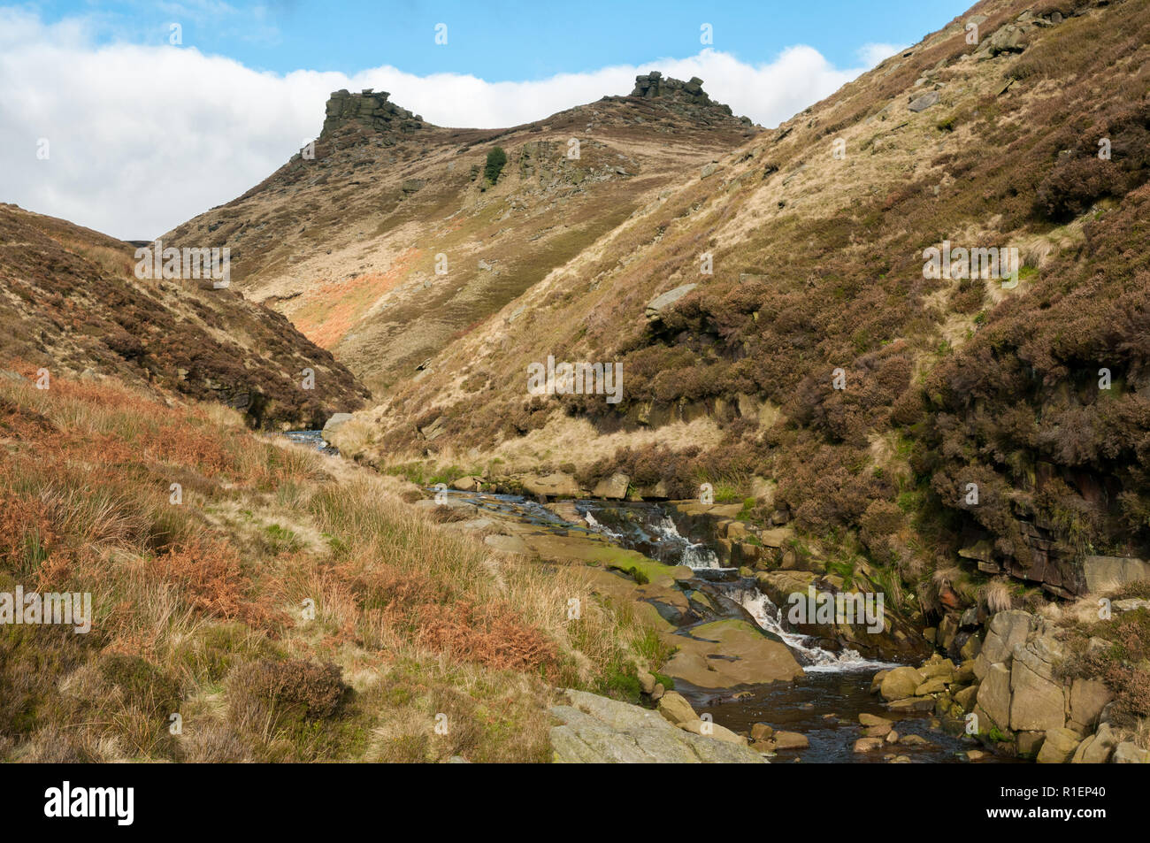 Crowden Castles and Crowden Great Brook, Peak District, England, UK ...