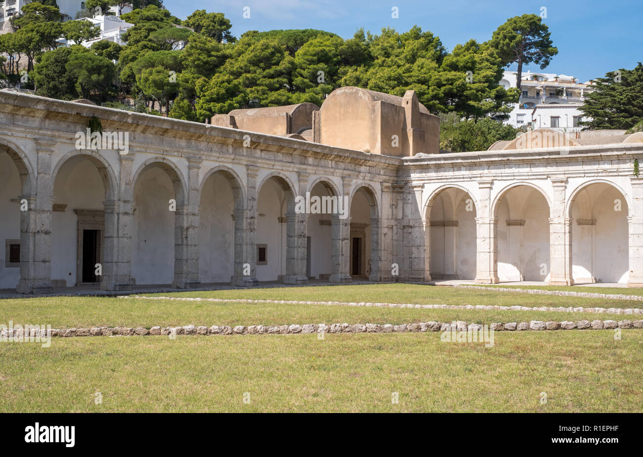 View of the arches in the cloister at Certosa di San Giacomo, also ...