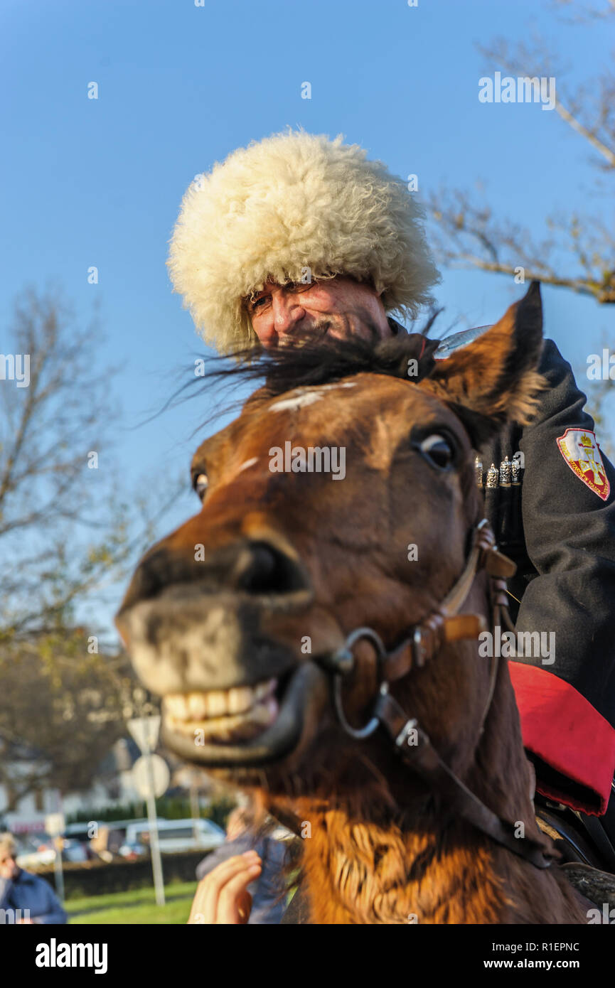 Commander of the Polish Cossack military unit on his horse Stock Photo ...