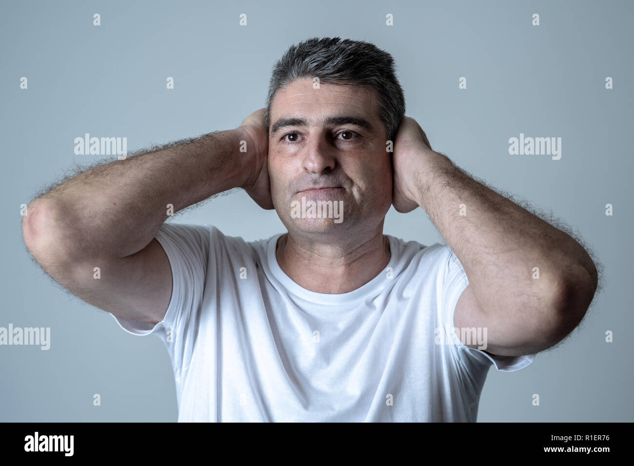 Portrait of an attractive man sad an depressed suffering depression ...