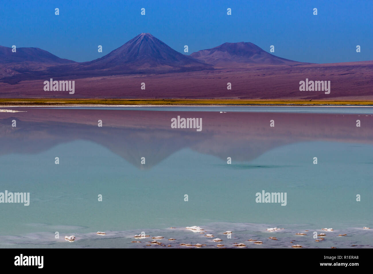 Amazing salt lakes volcanoes reflections inside the dry Atacama Desert ...