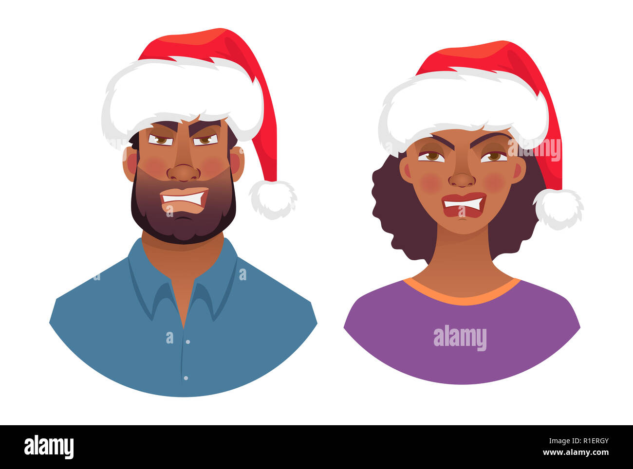 Portrait of african man and woman in christmas hat. Emotions of african ...