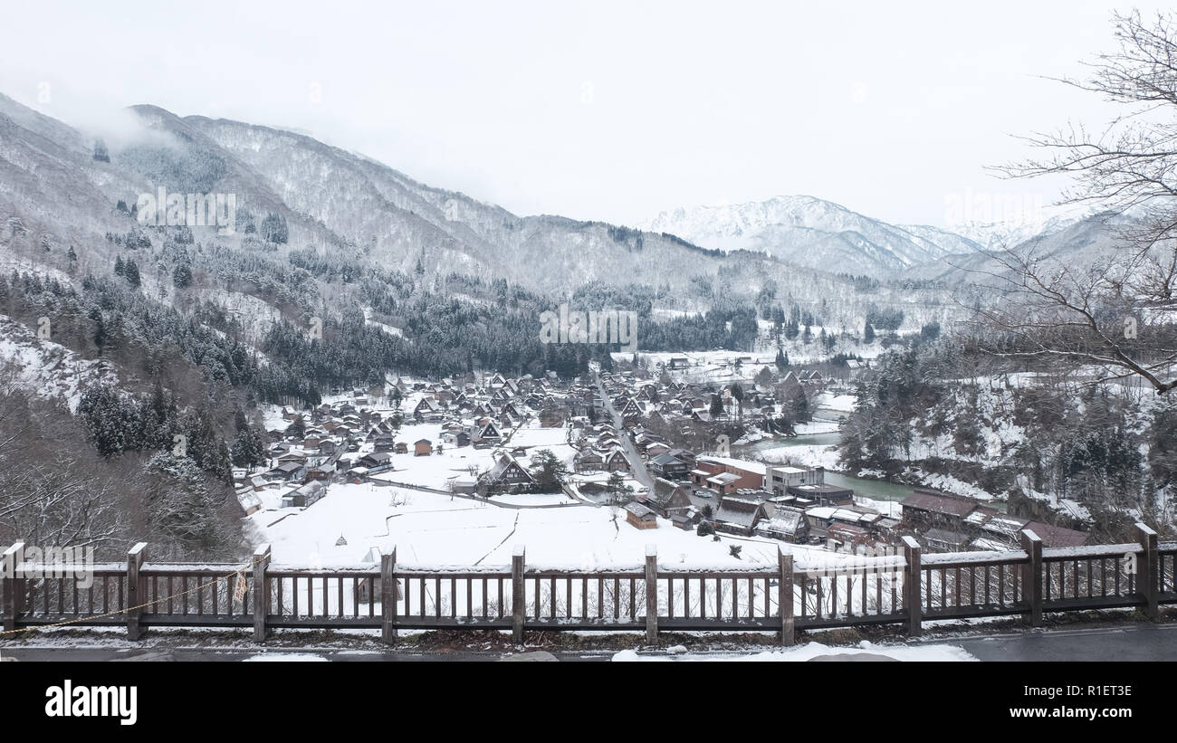 The bridge over Shogawa river at historic Japanese village Shirakawa-go ...