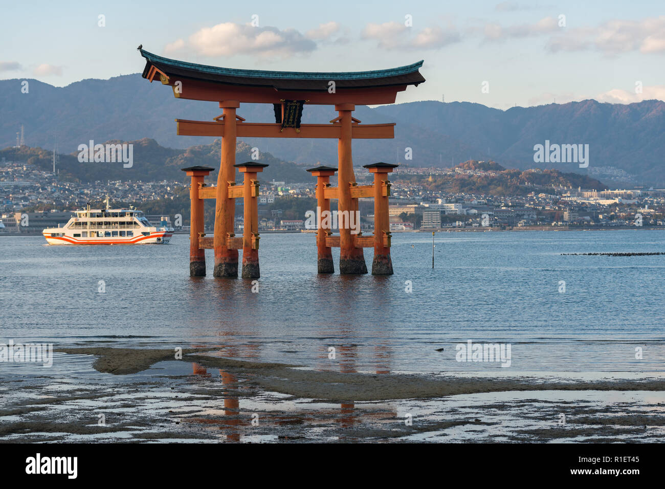 The Itsukushima floating Torii Gate off the coast of the island of ...