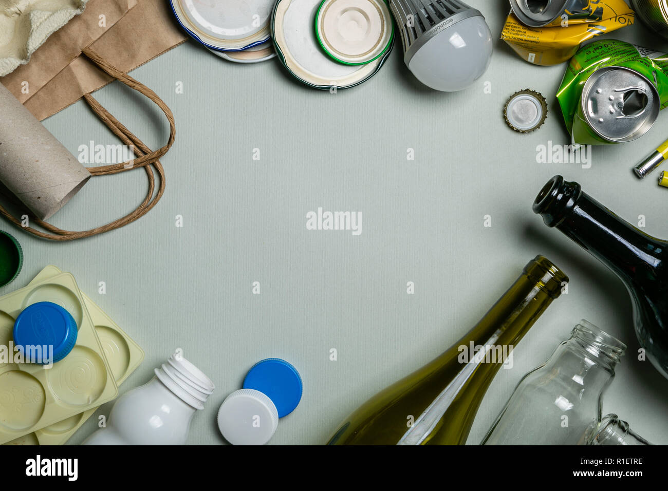 Recycling concept - recyclable materials with symbol Stock Photo - Alamy