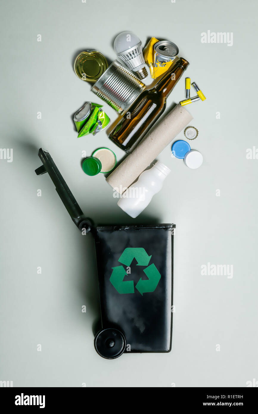 Recycling concept - recyclable materials with symbol Stock Photo - Alamy