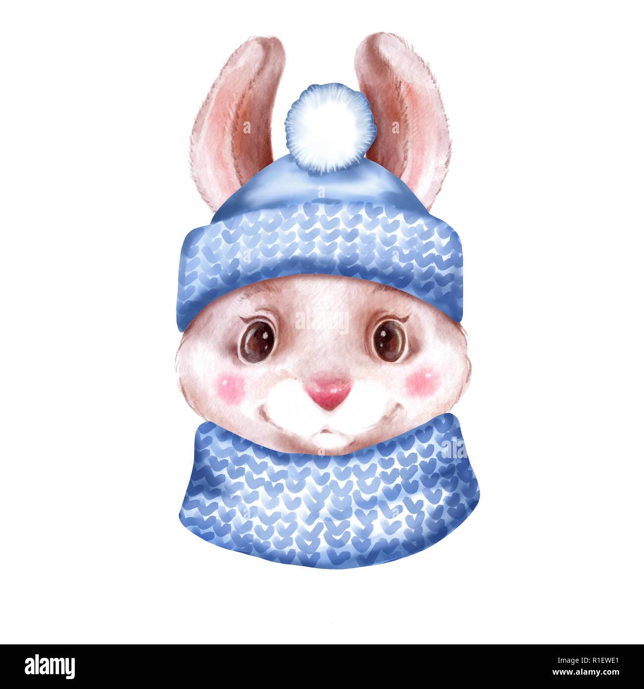 Rabbit with hat and scarf Stock Photo - Alamy
