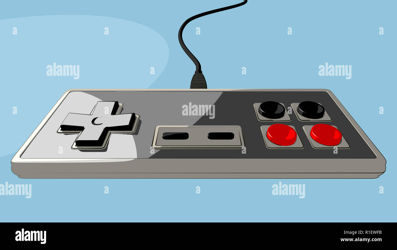 A regular vintage rectangular gaming controller with red and black ...