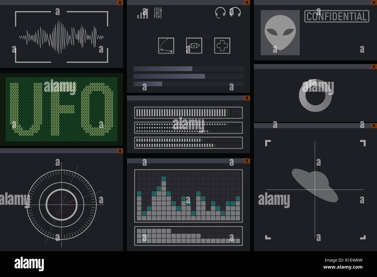 Futuristic UFO interface. User interface. Vector illustration Alien ... Futuristic UFO interface. User interface. Vector illustration Alien ...