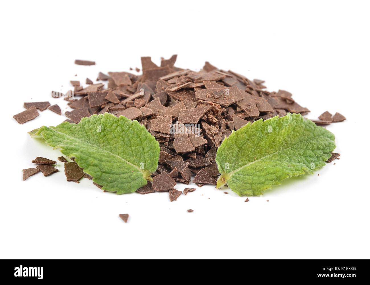 Peppermint leaves and dark chocolate on white background Stock Photo ...