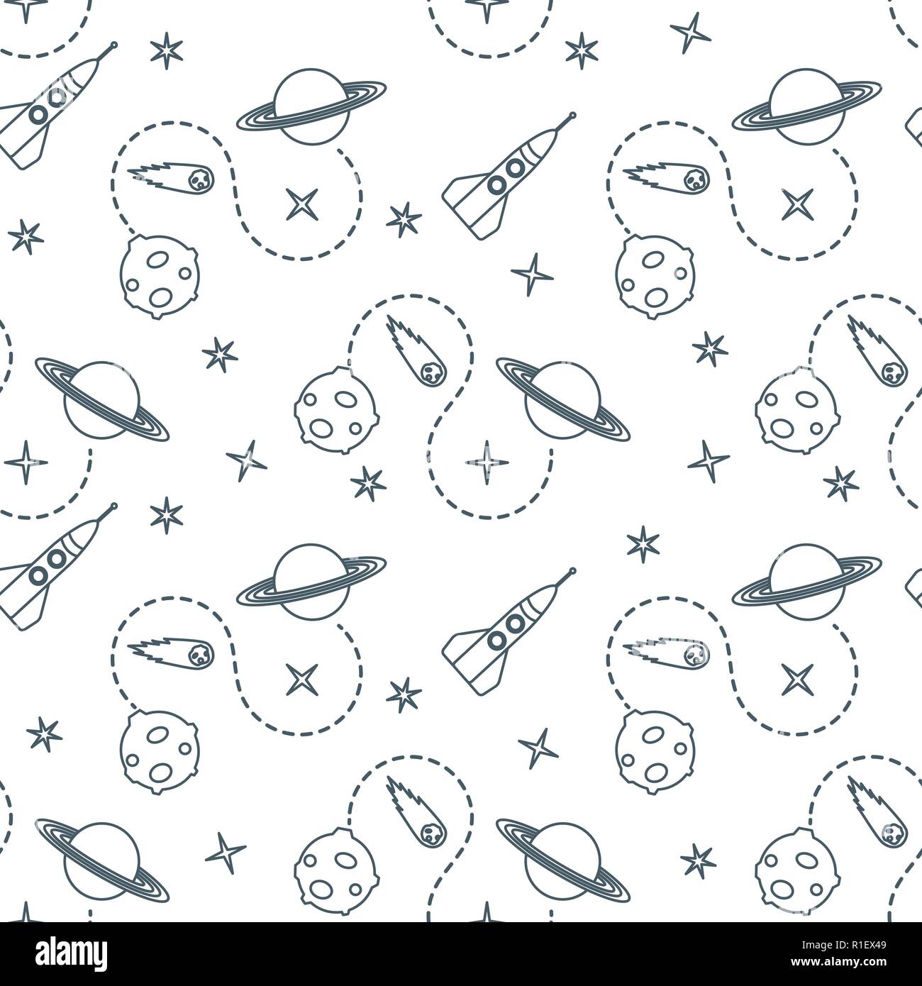 Seamless pattern with rocket, comet, planets, stars. Space exploration ...