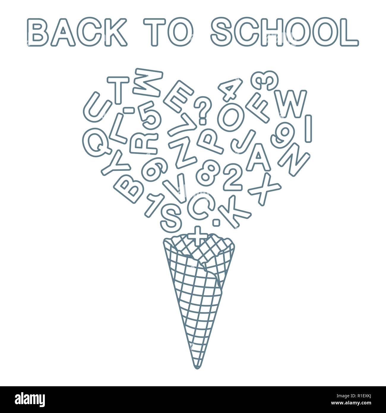 Back to school. Vector illustration with ice cream cone, letters ...
