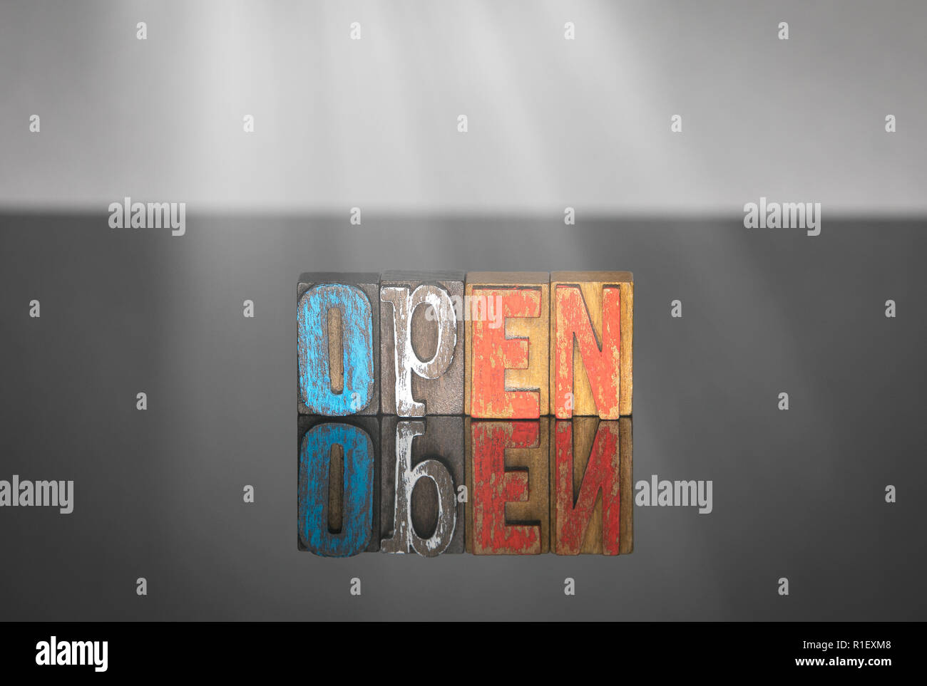 Open from wooden letters hi-res stock photography and images - Alamy