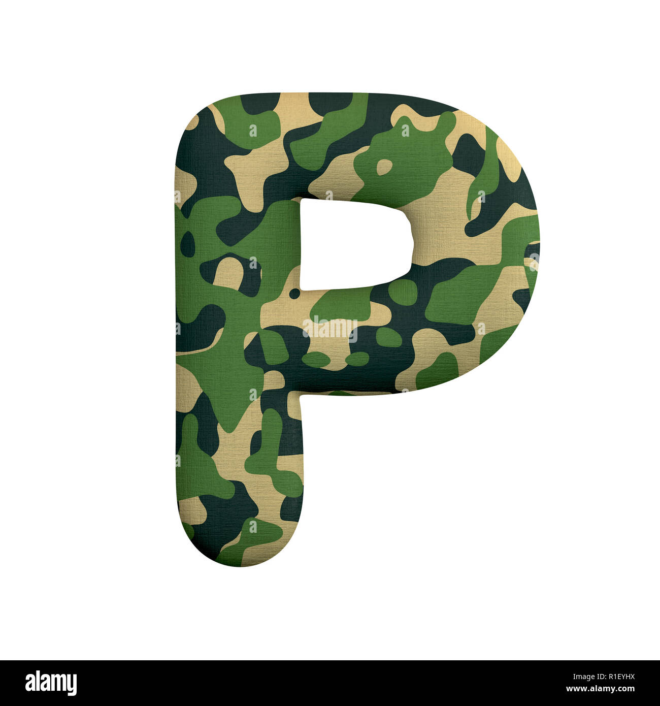 Army letter P - Capital 3d Camo font isolated on white background. This ...
